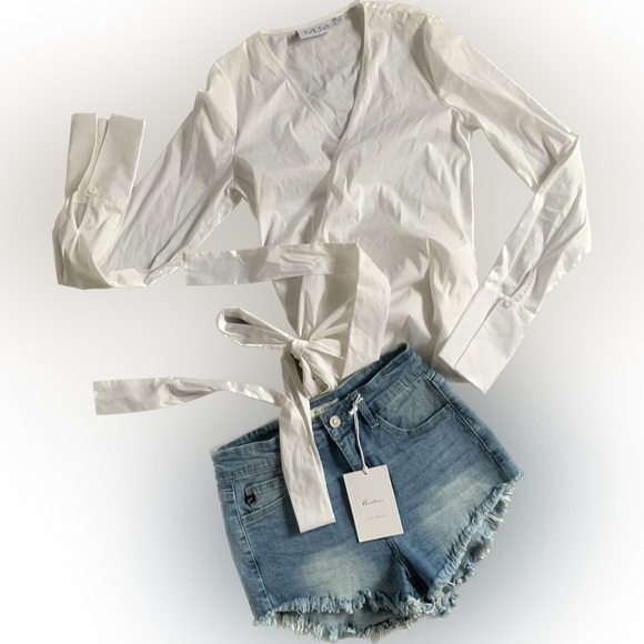 MLM | Tops | Mlm White Stretch Cotton Wrap Top | Poshmark